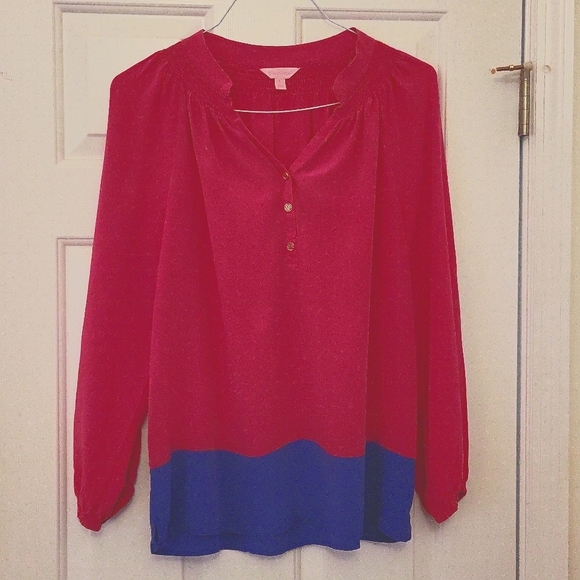 Lilly Pulitzer | Tops | Lilly Elsa Colorblock Passion Pink And Blue ...